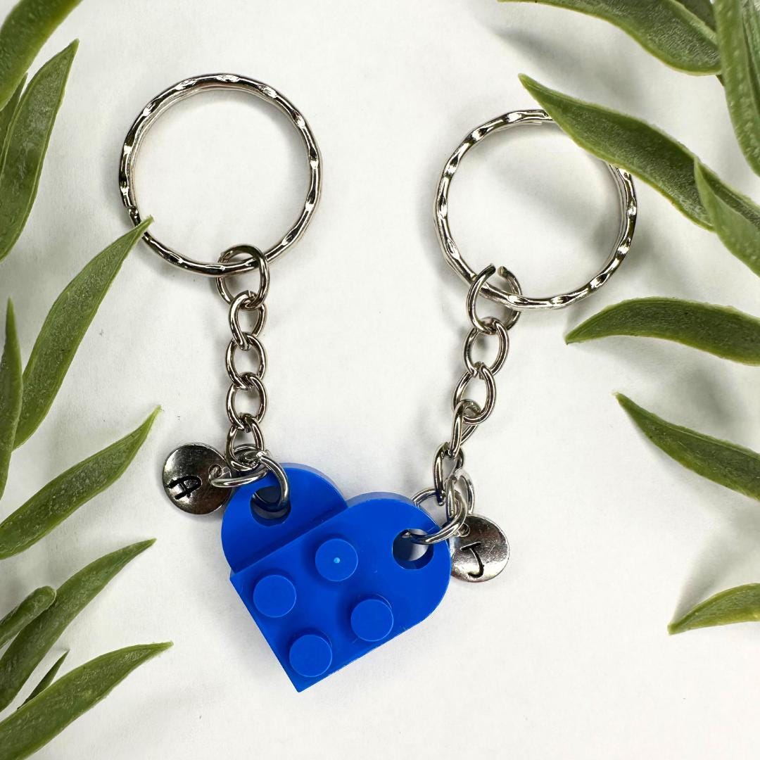 Heart Keychain Set, INITIALS Matching Keychains, Couples Gift Best ...