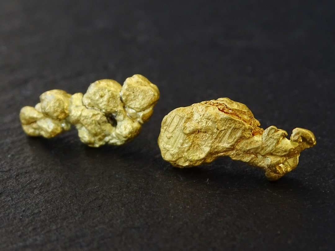 Raw Gold Nugget Earrings, Big Nugget Stud Earrings, Mismatched Earrings ...