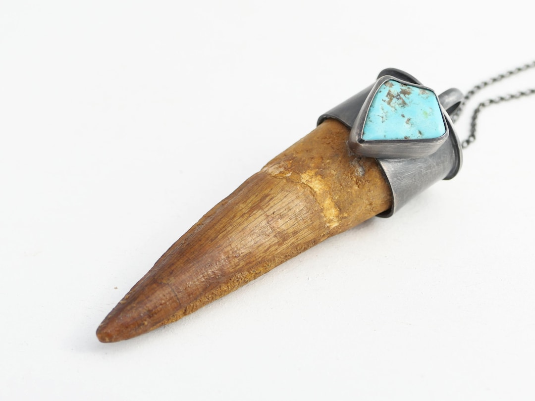 Big Spinosaurus Tooth Pendant Sterling Silver, Real Fossilized Dino ...