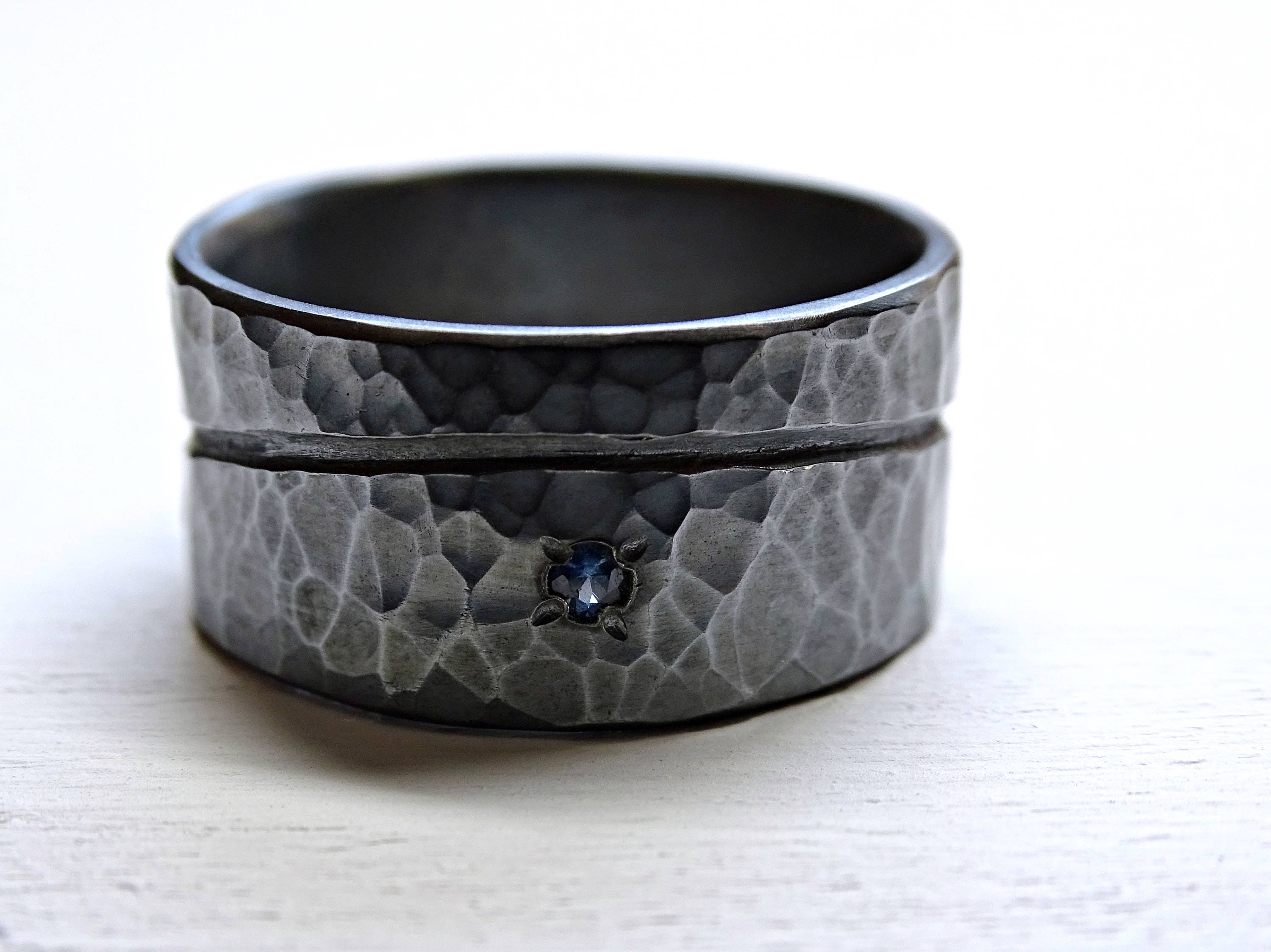 Beach Wedding Ring Silver Wave Silver Ring Black Silver Mens | Etsy