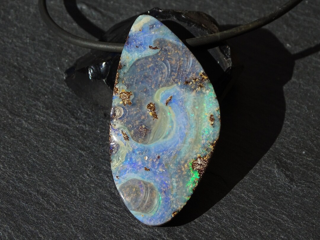 Blue Opal Pendant, Big Opal Necklace Mens Boulder Opal Necklace, Unique ...
