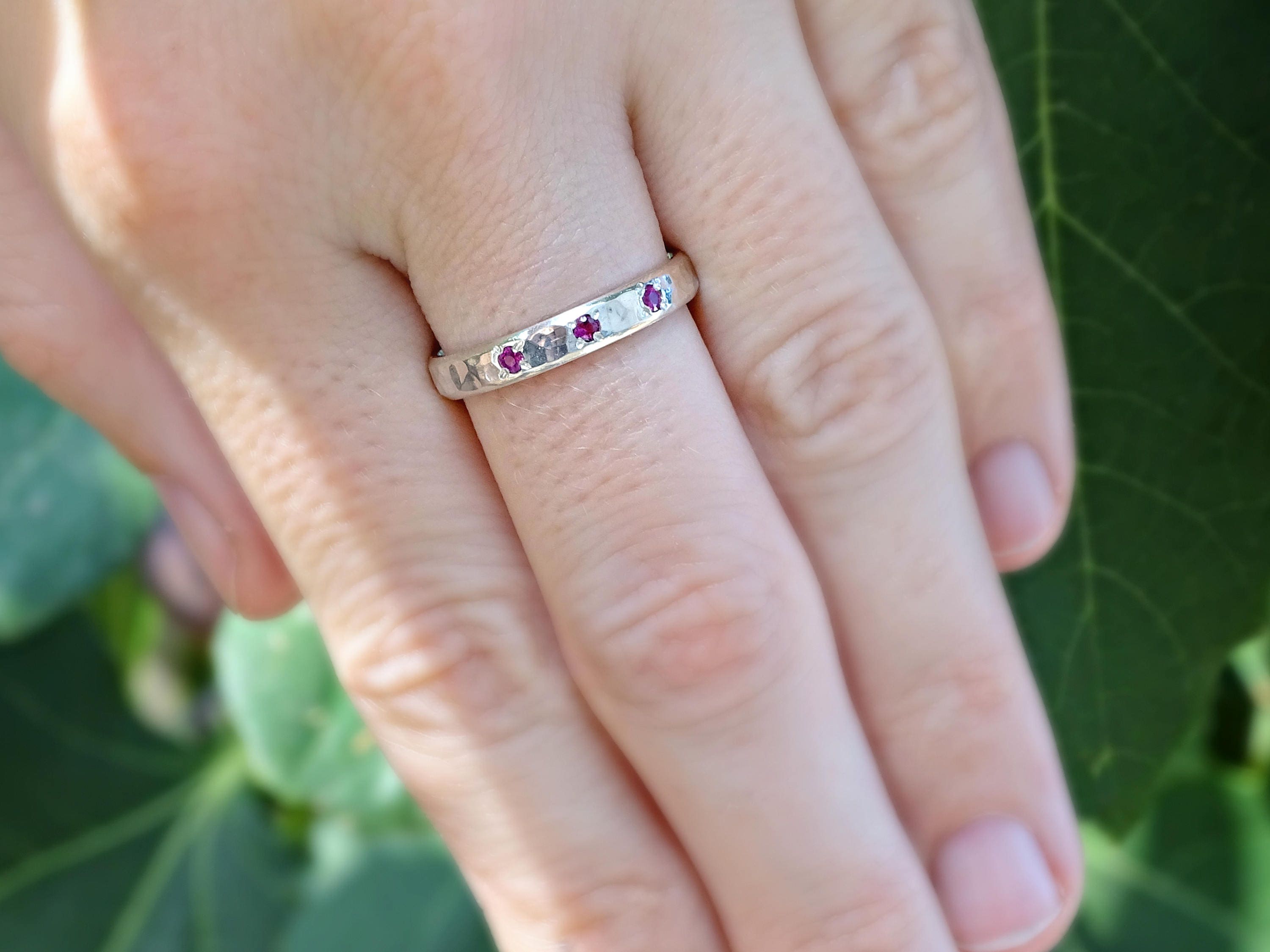 Gemstone wedding band ruby unisex wedding ring hammered mens | Etsy