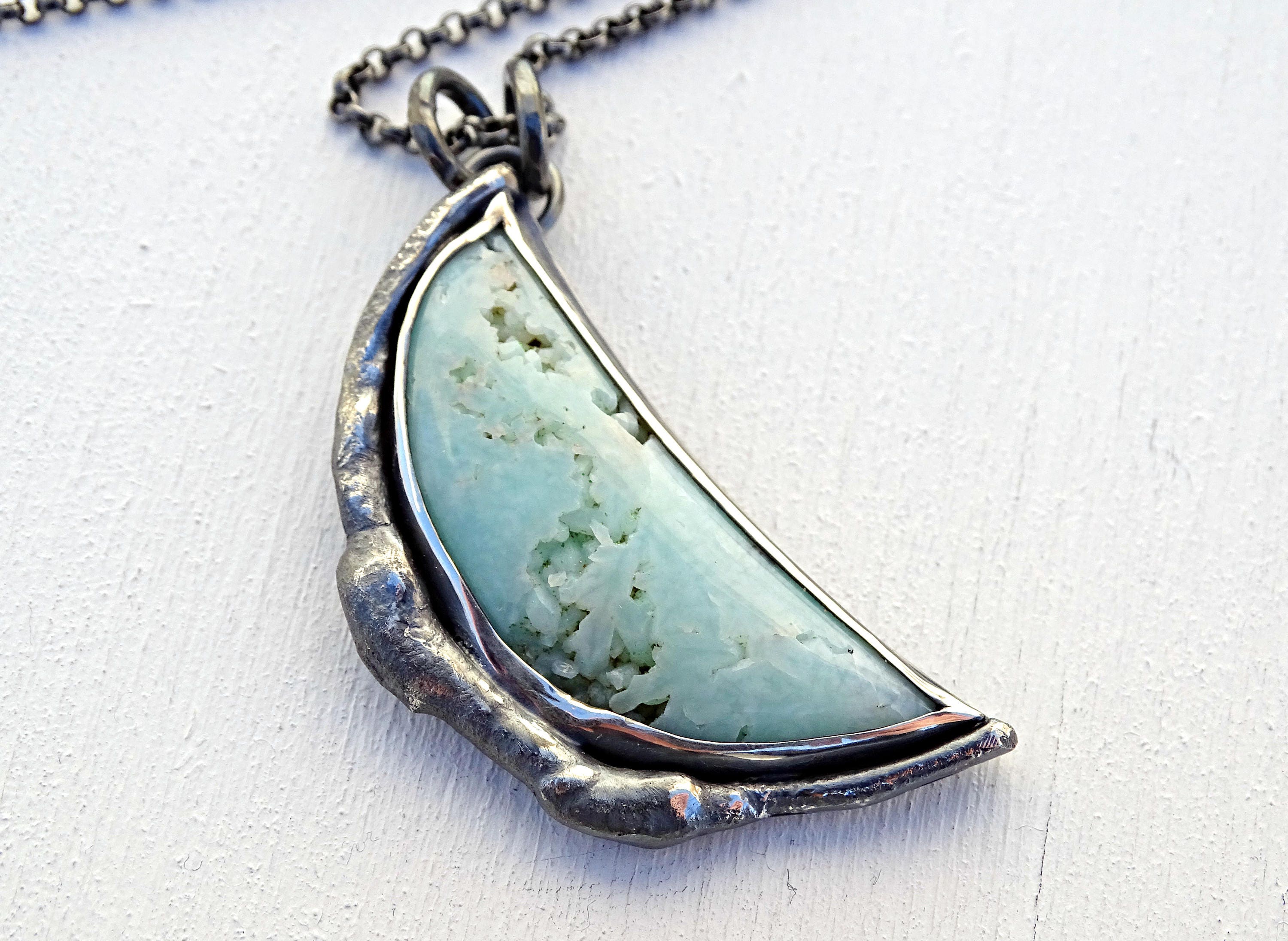 Big Half Moon Pendant Gem Silica Big Gem Silica Necklace Gem - Etsy