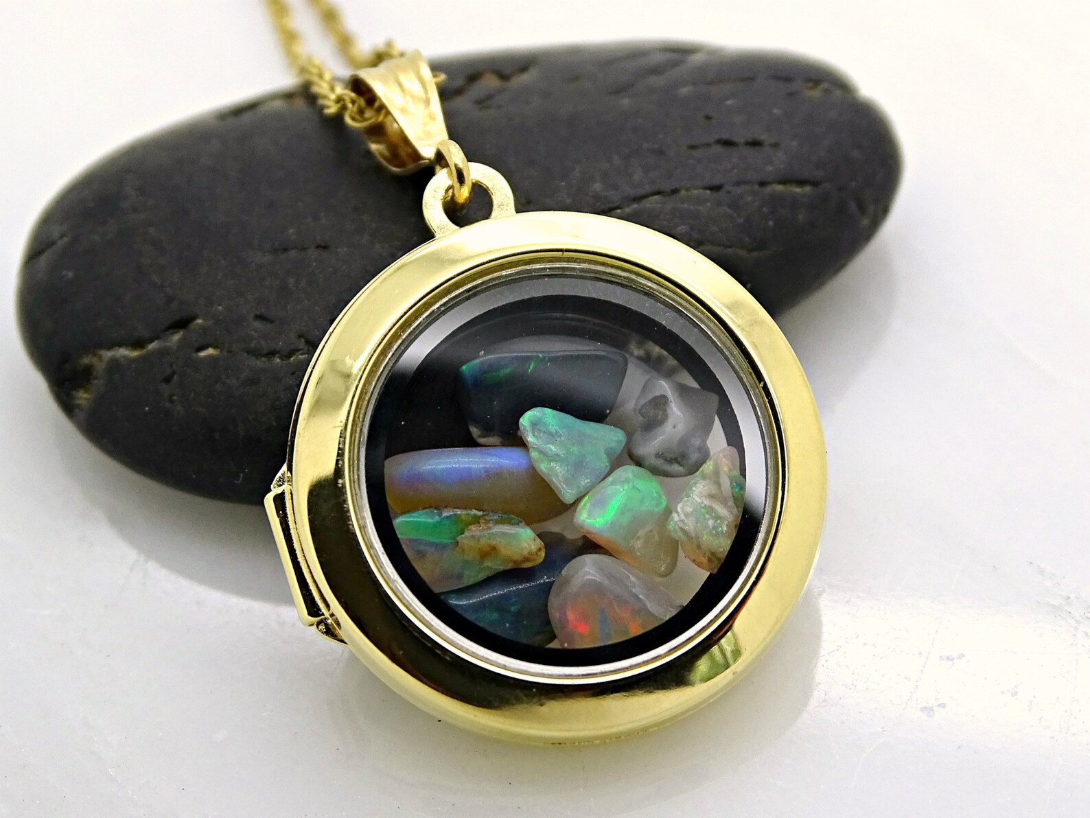 Australian opal locket pendant opal nugget pendant gold | Etsy