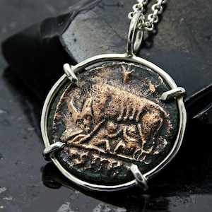 Ancient Roman She-wolf Coin Necklace: Sterling Silver Romulus and Remus ...