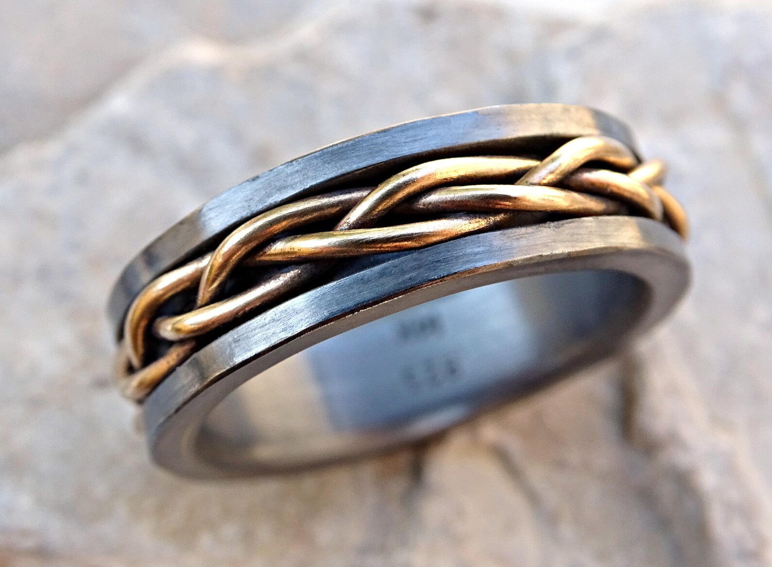 Mens Viking Wedding Band: Braided 14k Gold Inlay, Black Sterling Silver ...