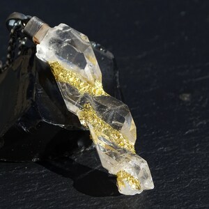 Large Gold Quartz Pendant Black Silver, Viking Quartz Crystal Necklace ...