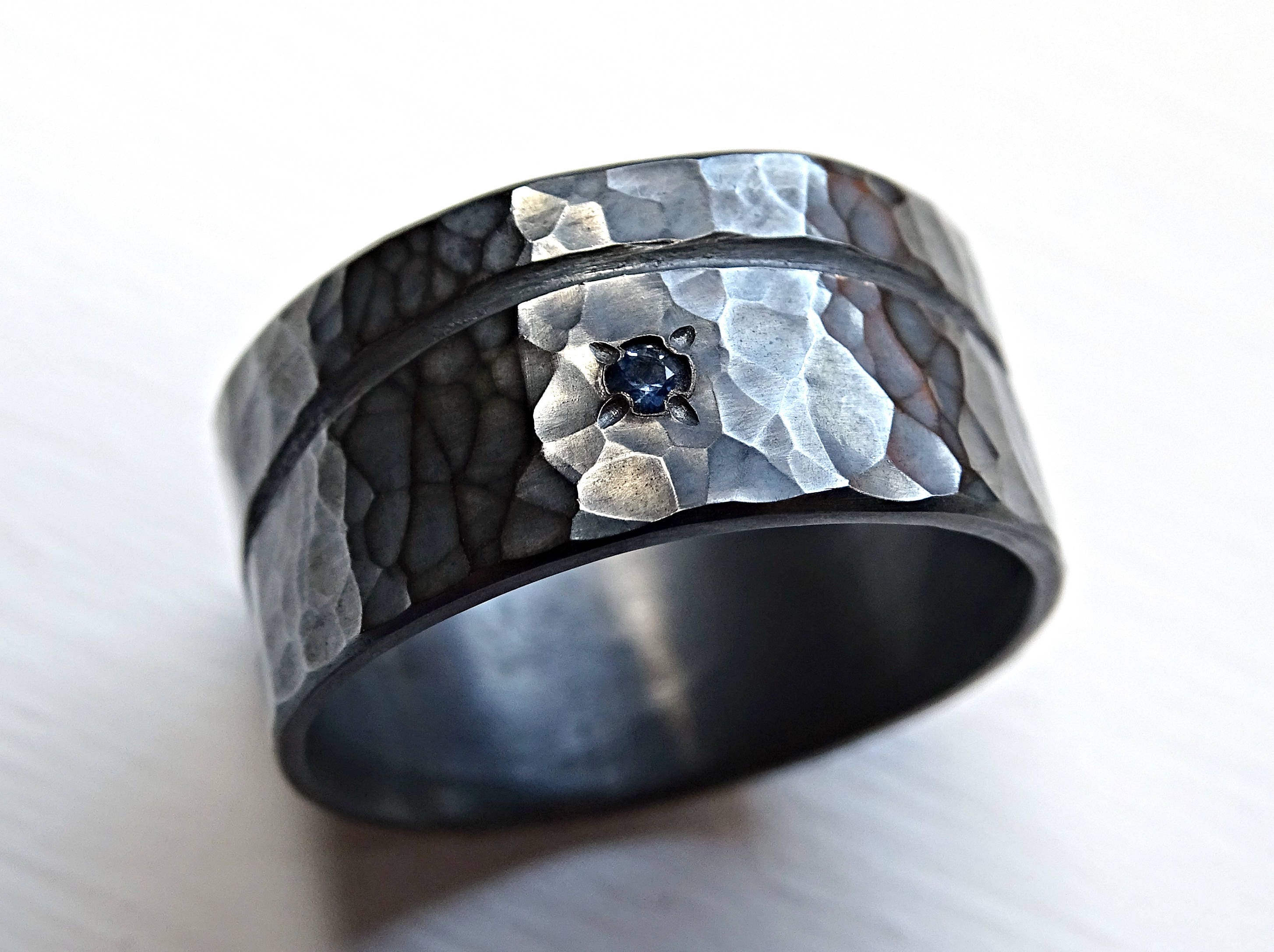 Beach Wedding Ring Silver Wave Silver Ring Black Silver Mens | Etsy