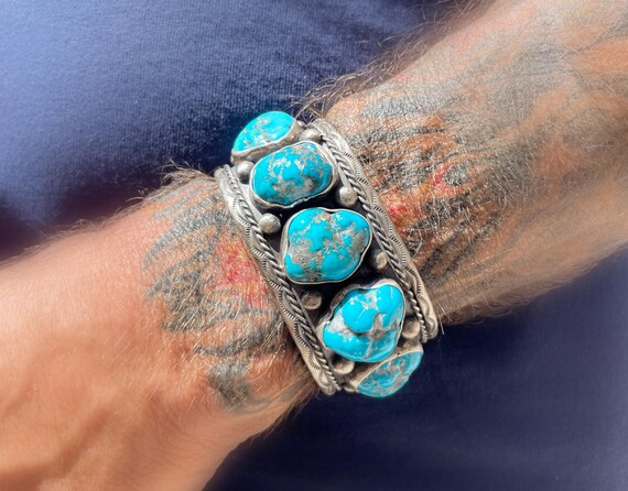 big mens turquoise cuff silver 7 1/8 inches, Navajo c… - Gem