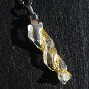 Large Gold Quartz Pendant Black Silver, Viking Quartz Crystal Necklace ...