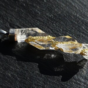 Large Gold Quartz Pendant Black Silver, Viking Quartz Crystal Necklace ...