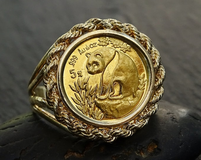 Real Gold Panda Coin Ring 14k Gold, Dainty Gold Coin Ring, 5 Yuan 1993 ...