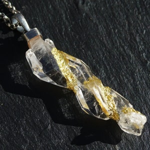 Large Gold Quartz Pendant Black Silver, Viking Quartz Crystal Necklace ...
