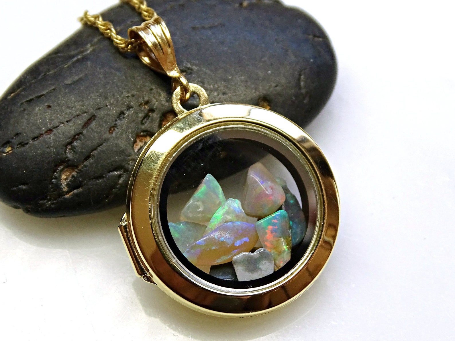 Australian opal locket pendant opal nugget pendant gold | Etsy