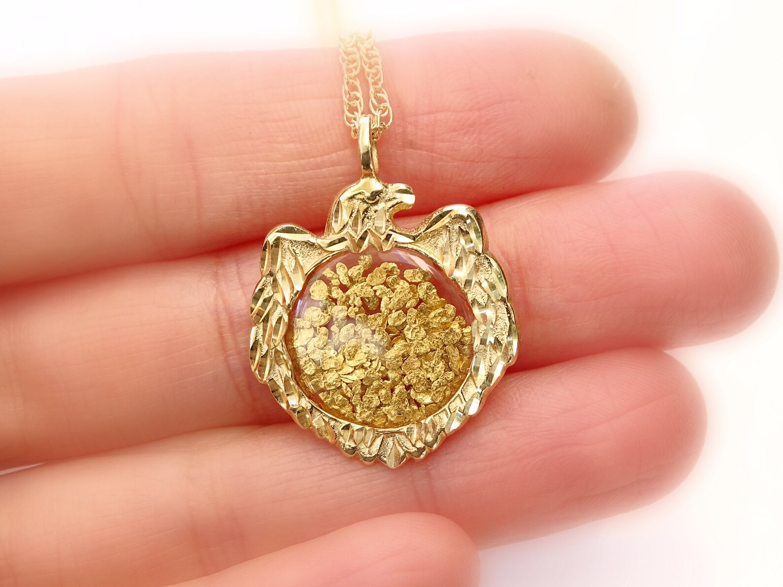 Solid Gold Nugget Pendant Eagle Gold Nugget Necklace Nugget - Etsy
