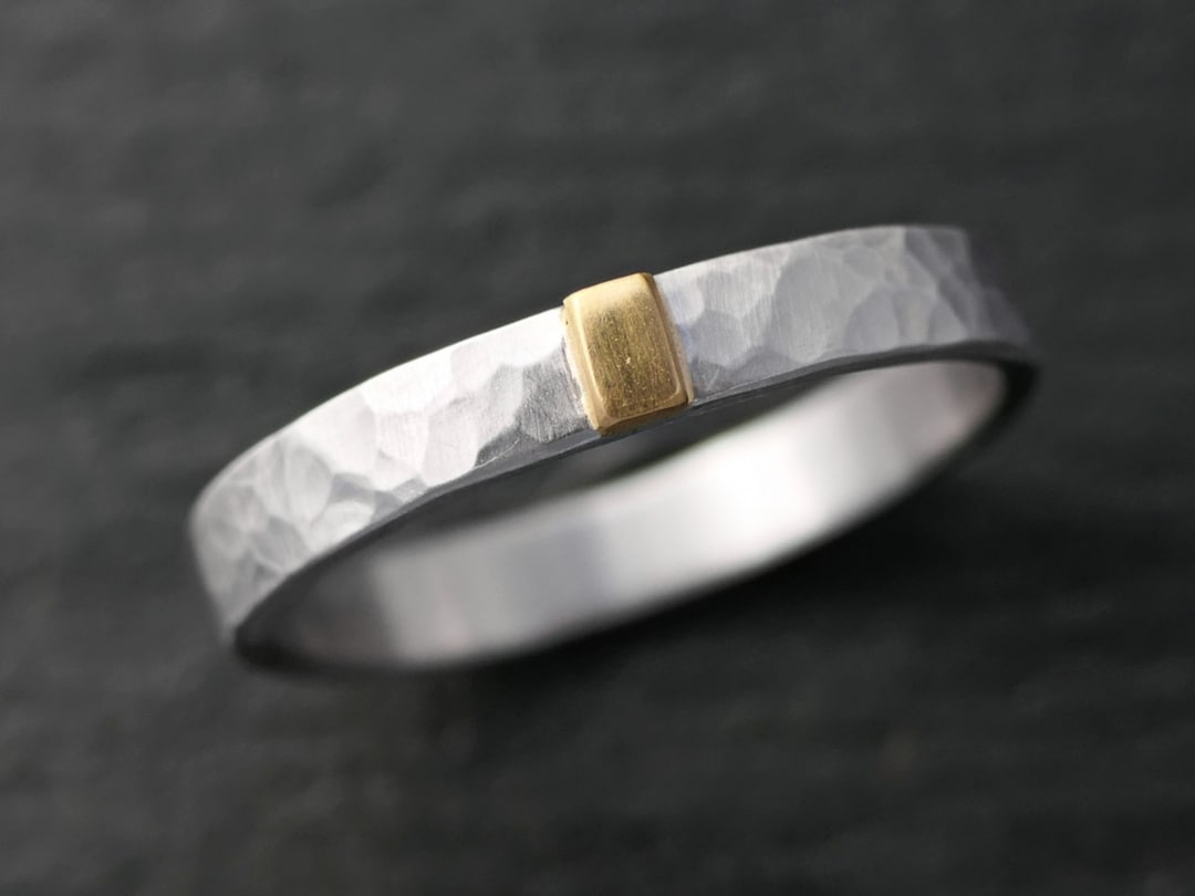 Hammered Palladium Ring With 22k Gold Accent: Personalized Wedding Band ...