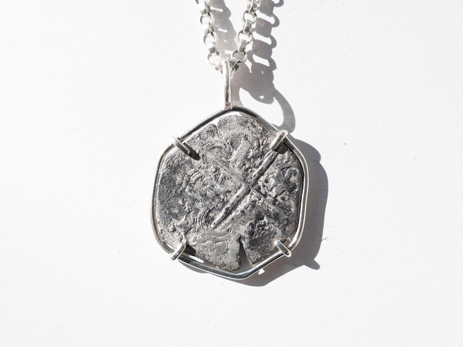 Silver Spanish Colonial Cob Coin Necklace: 2 Reales Treasure Coin ...