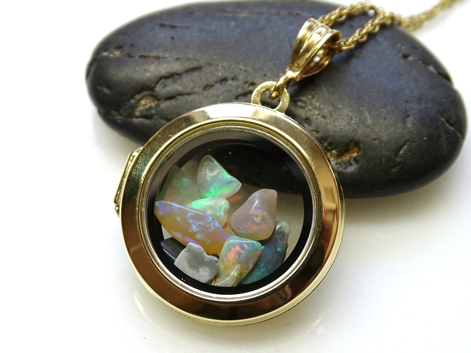 Australian opal locket pendant opal nugget pendant gold | Etsy