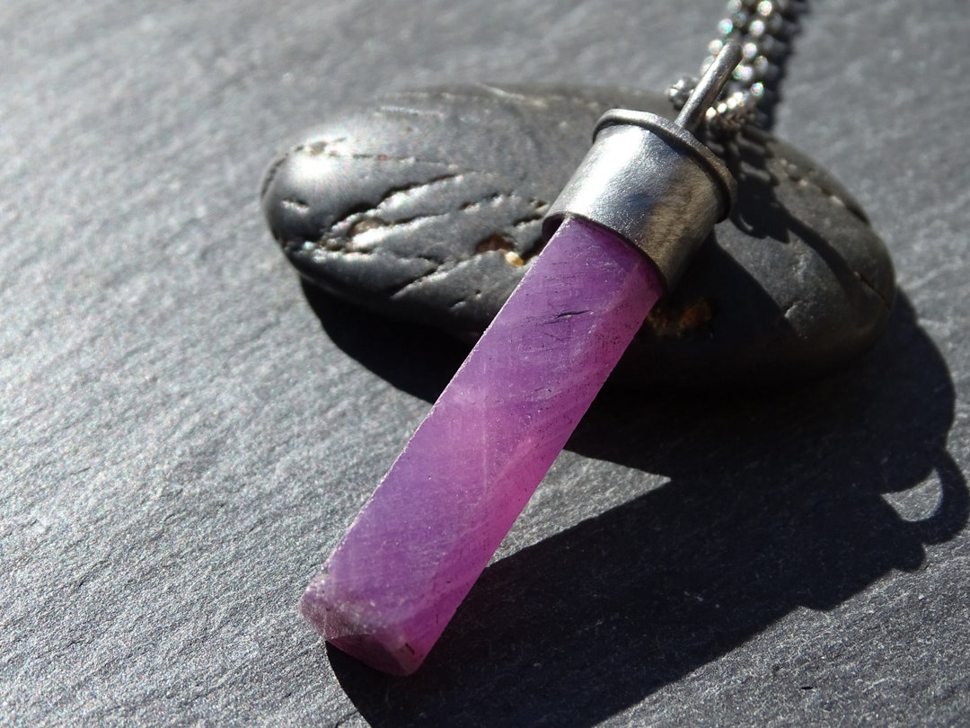 Ruby Crystal Pendant Silver, Ruby Necklace Black Silver, Pink Crystal ...