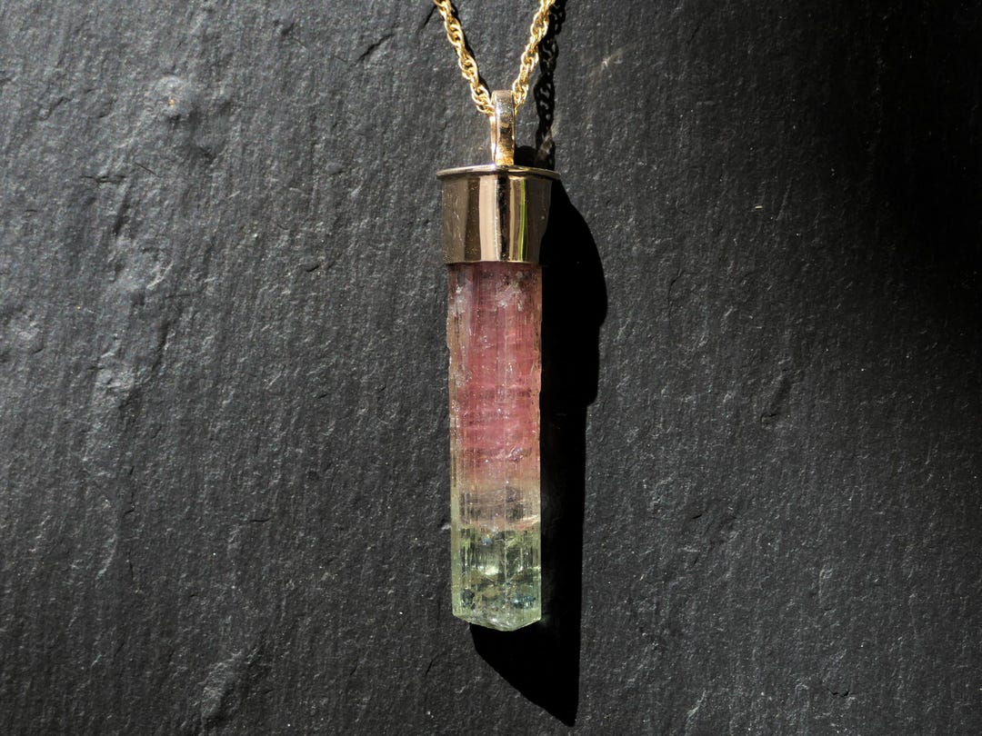 Watermelon Tourmaline Necklace: 14k Gold Bi-color Crystal Pendant - Etsy