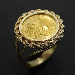 Real Gold Panda Coin Ring, Dainty Gold Coin Ring, 5 Yuan 1993 Gold Coin ...