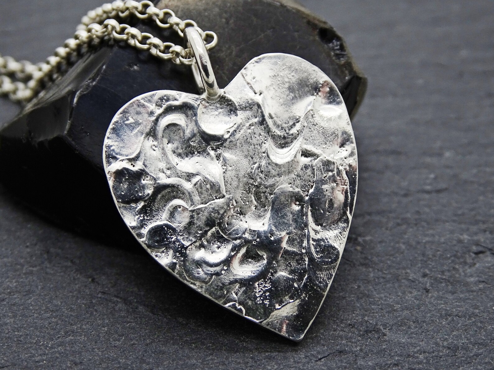 Unique Heart Pendant Silver Heart Pendant Big Heart Necklace | Etsy