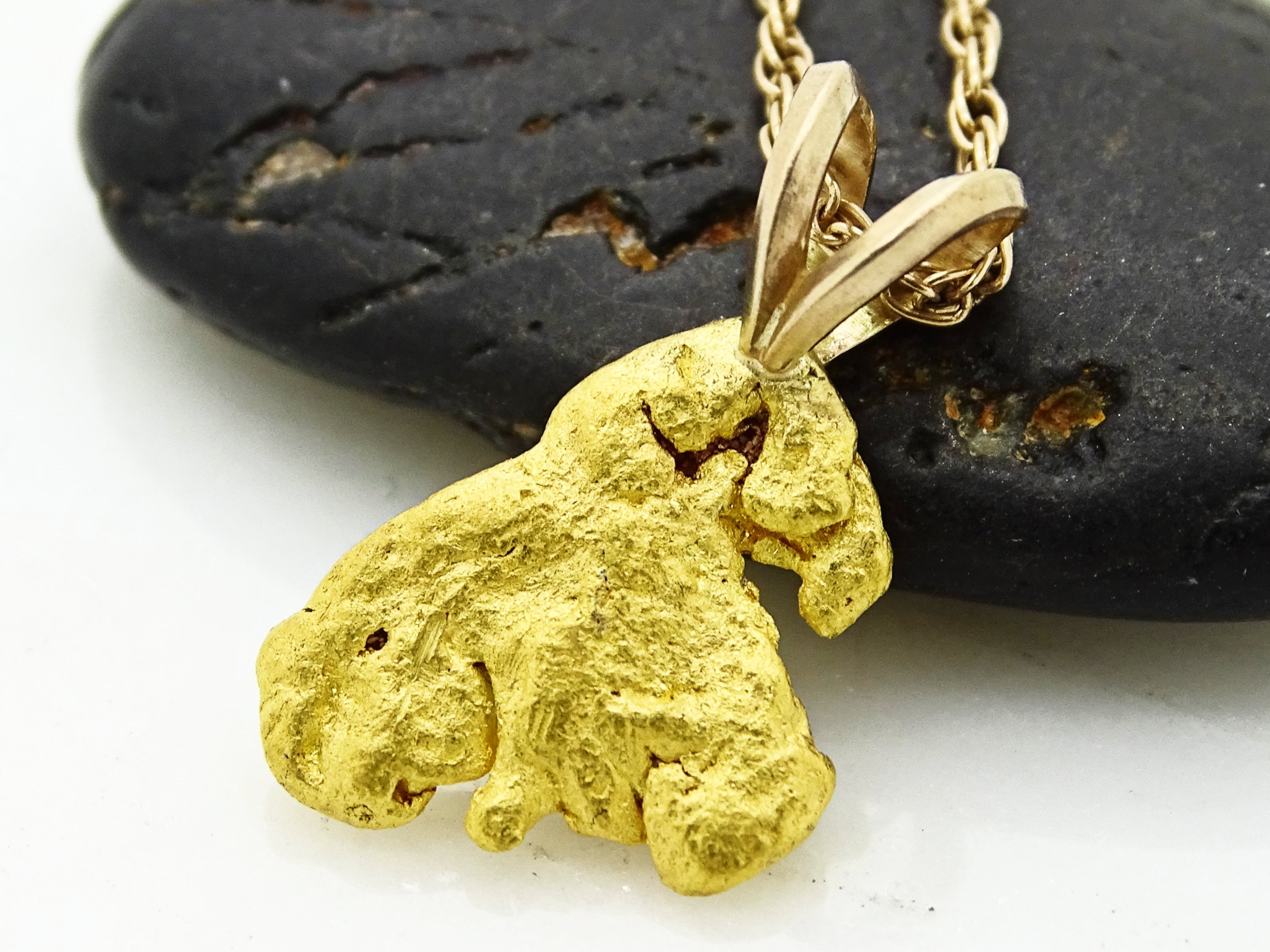 Real gold nugget pendant raw gold nugget necklace solid gold | Etsy