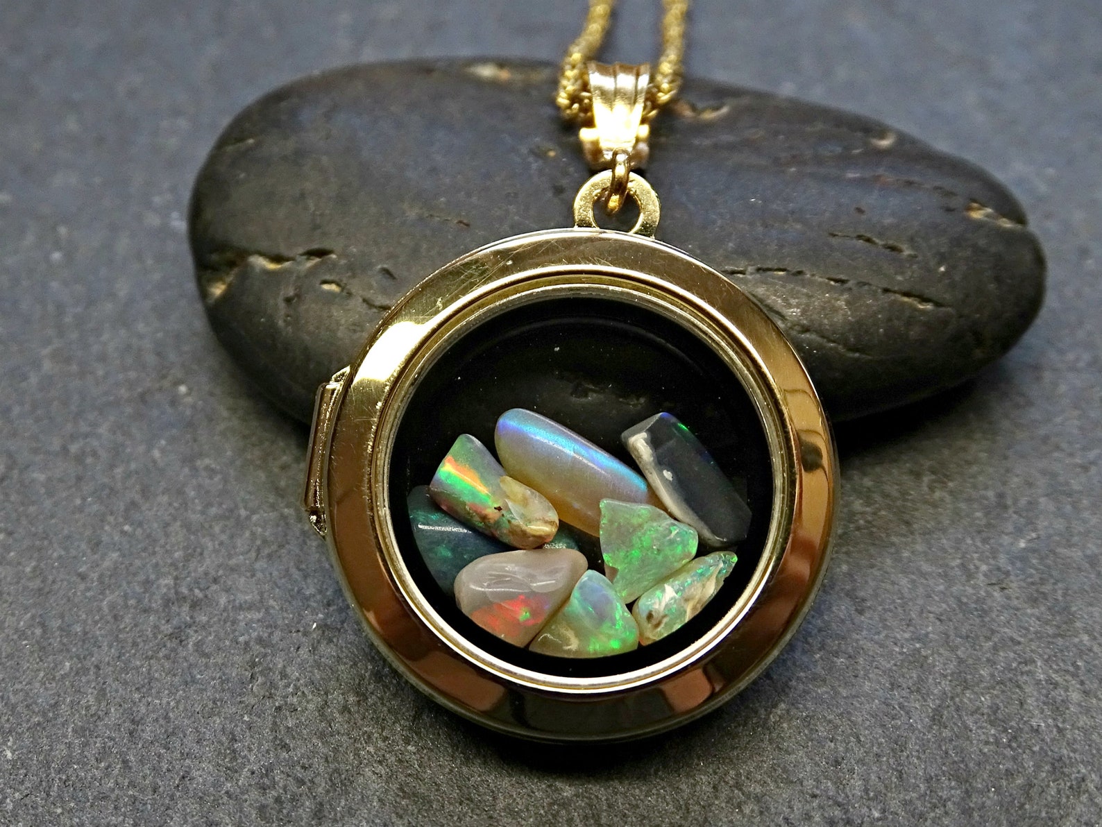 Australian opal locket pendant opal nugget pendant gold | Etsy