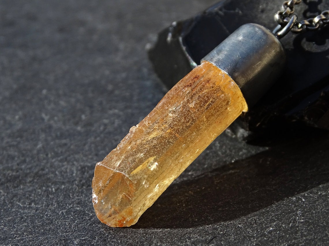 Big Imperial Topaz Pendant Black Silver Golden Topaz - Etsy