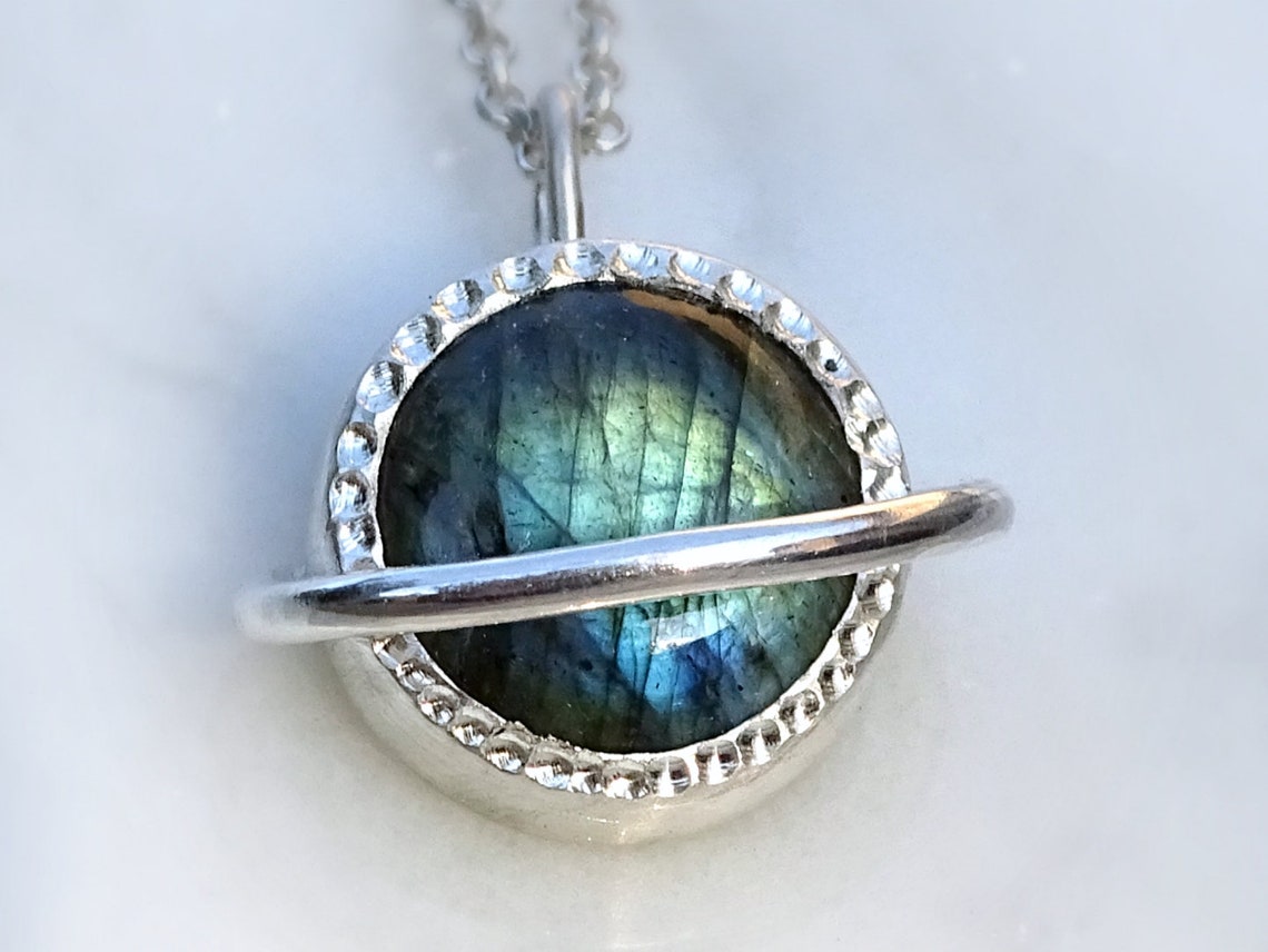 Saturn Pendant: Sterling Silver Labradorite Planet Necklace - Etsy