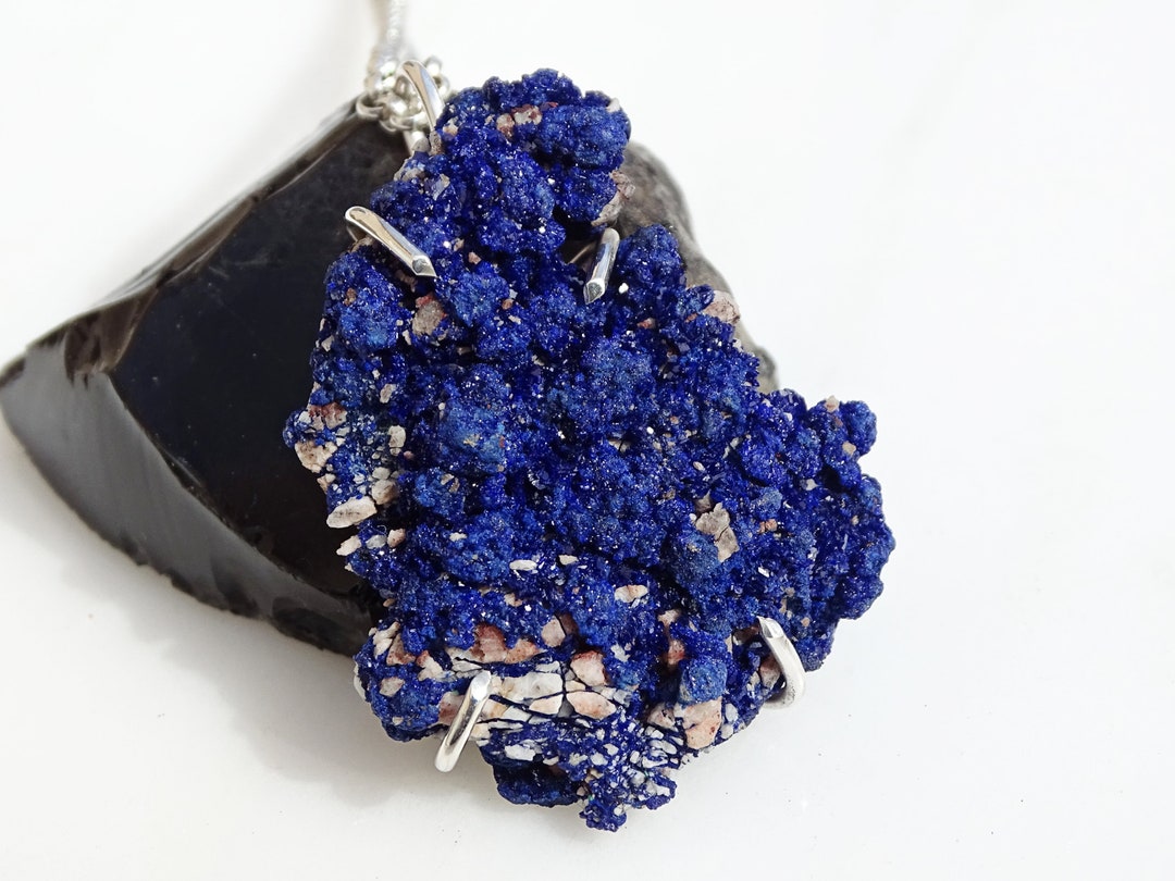 Sterling Silver Raw Azurite Druzy Crystal Pendant Necklace - Etsy