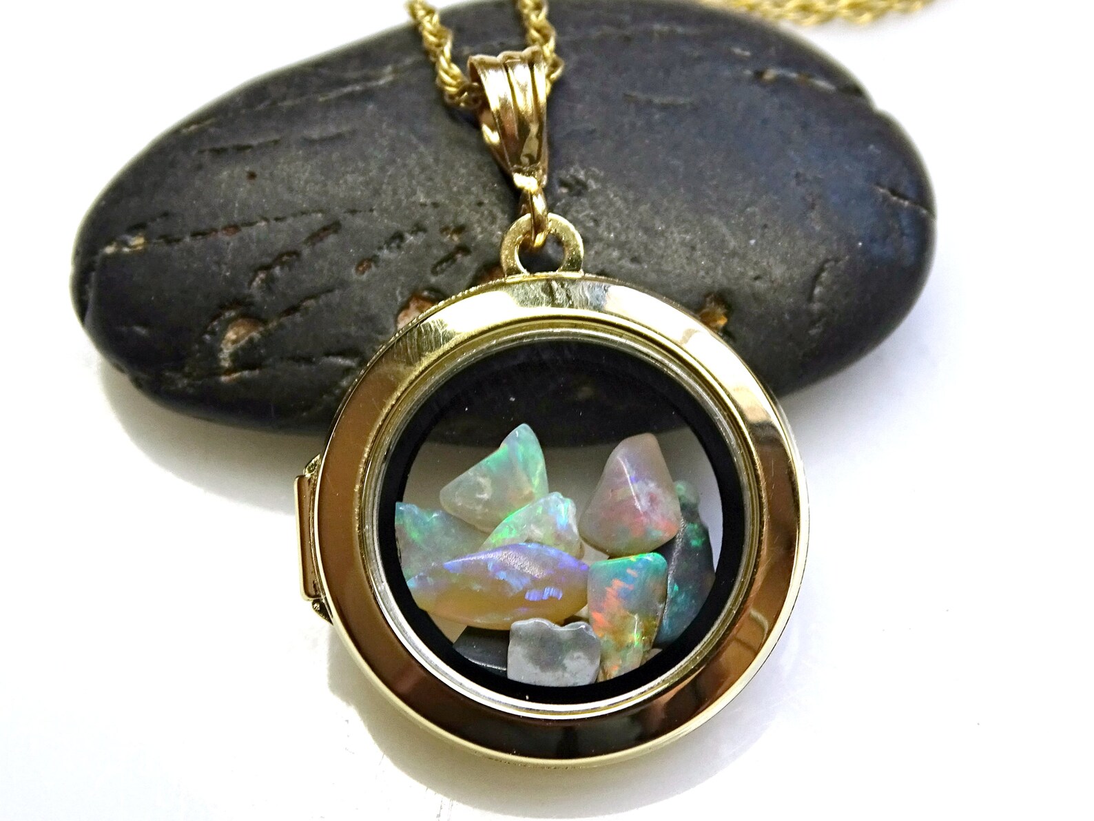 Australian opal locket pendant opal nugget pendant gold | Etsy