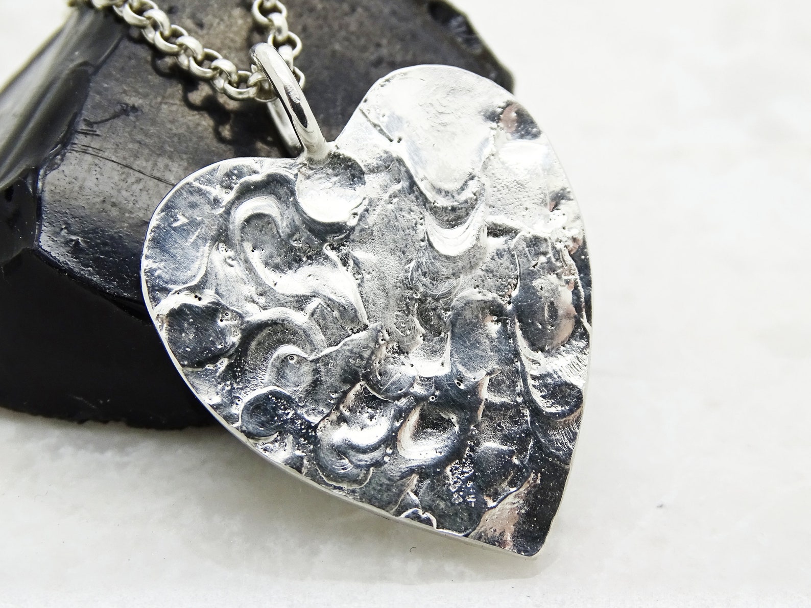 Unique Heart Pendant Silver Heart Pendant Big Heart Necklace - Etsy