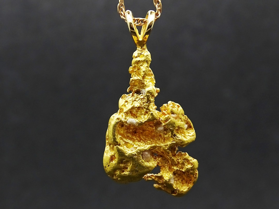 Big Gold Nugget Pendant, Chunky Gold Nugget Necklace, Real Gold Nugget ...