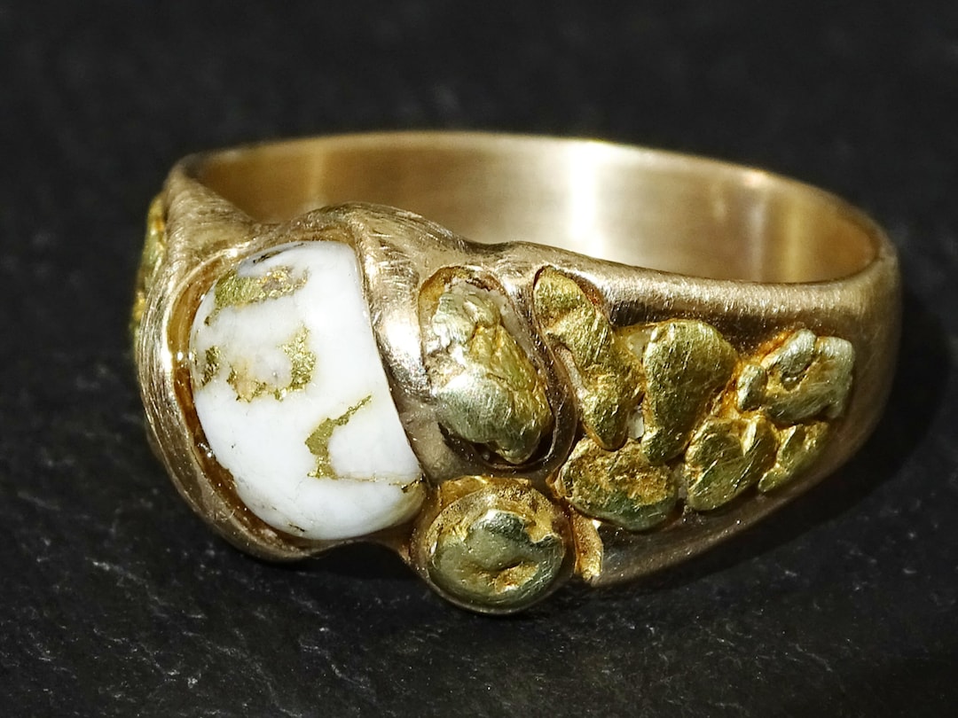 Large Gold Nugget Men's Ring, Alaska Gold Nugget Ring, Men's Wedding ...