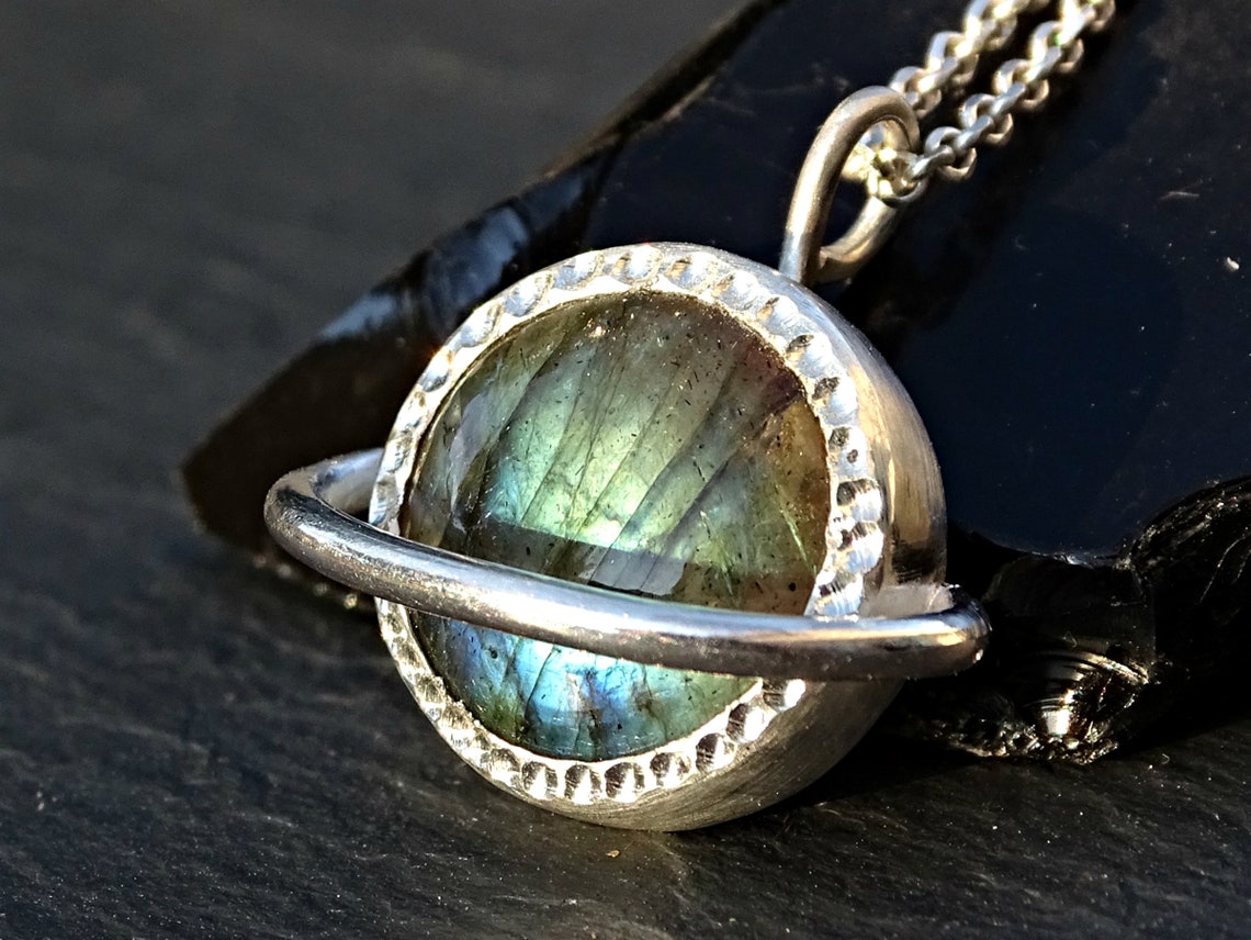 Saturn Pendant: Sterling Silver Labradorite Planet Necklace - Etsy