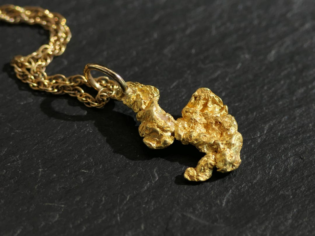 Real Gold Nugget Pendant, California Gold Nugget Necklace, Solid Gold ...