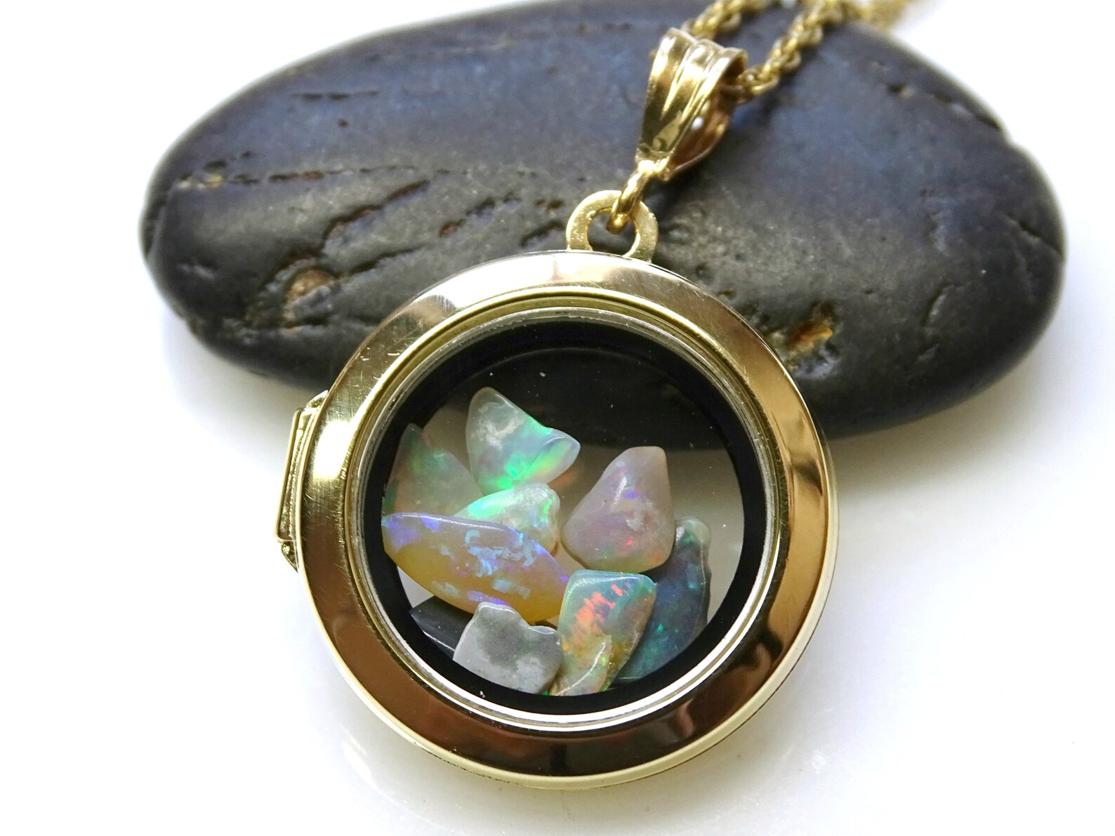Australian opal locket pendant opal nugget pendant gold | Etsy
