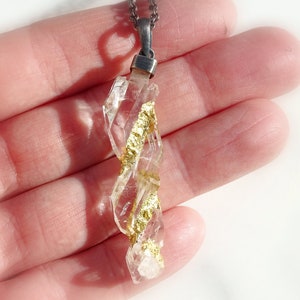 Large Gold Quartz Pendant Black Silver, Viking Quartz Crystal Necklace ...