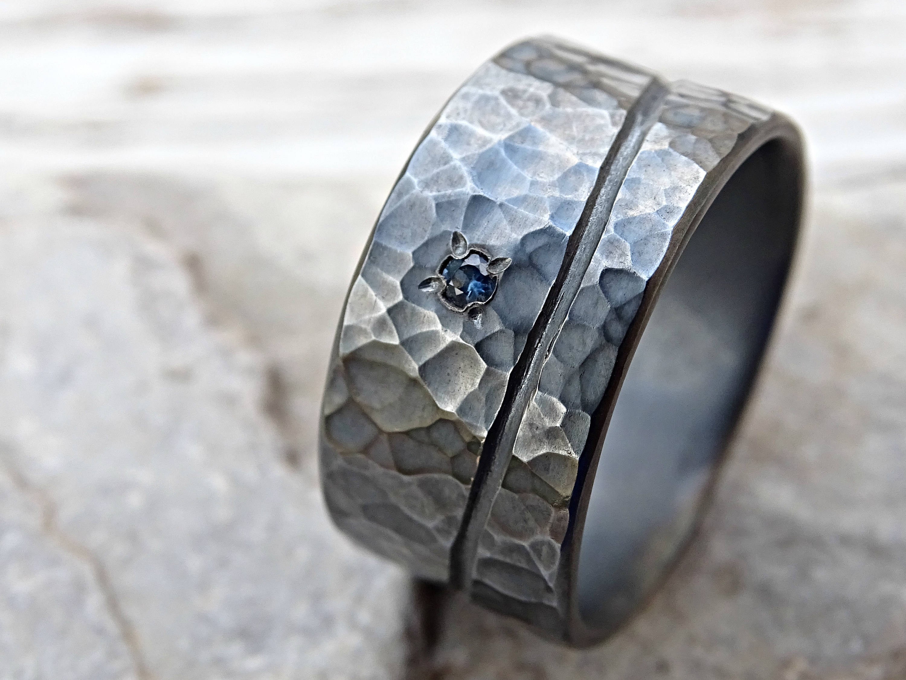 Beach Wedding Ring Silver Wave Silver Ring Black Silver Mens | Etsy