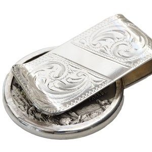 Large Sterling Silver Money Clip, Silver Bear Coin, Hand Engraved Money ...