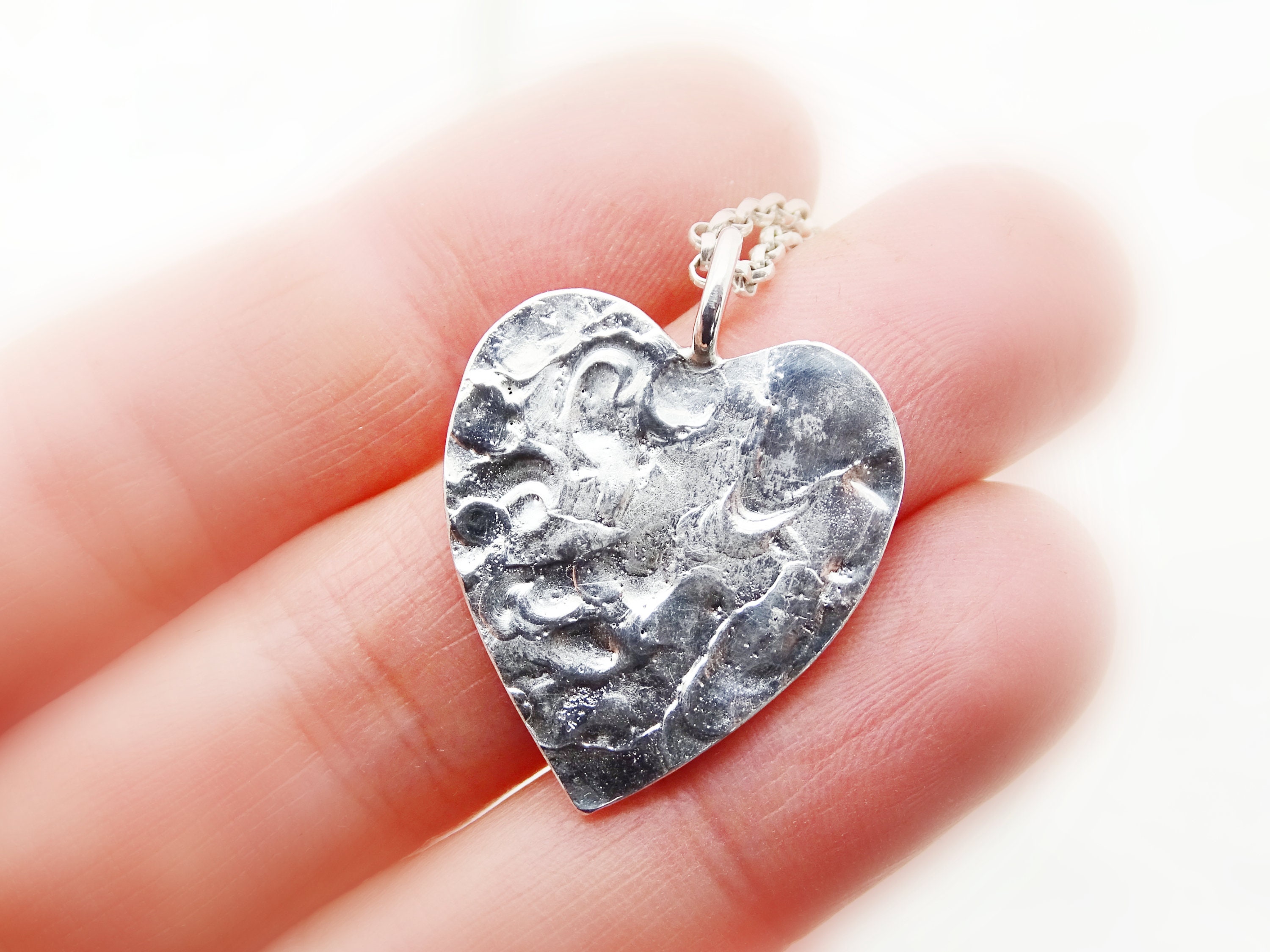 Unique Heart Pendant Silver Heart Pendant Big Heart Necklace | Etsy