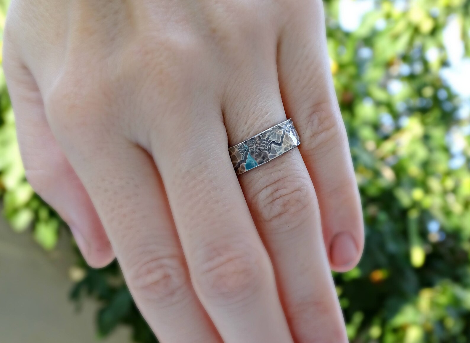 Unique Wedding Bands Mountain Range Ring Set Engraved | Etsy