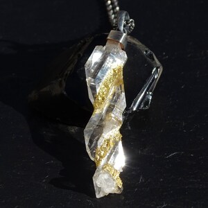 Large Gold Quartz Pendant Black Silver, Viking Quartz Crystal Necklace ...