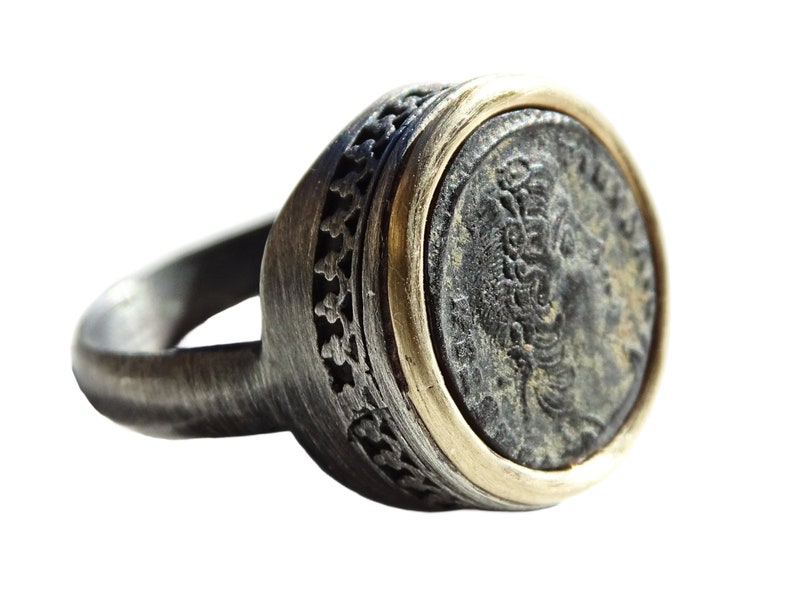 Ancient Roman Coin Ring: 14k Gold & Sterling Silver Emperor Ring - Etsy