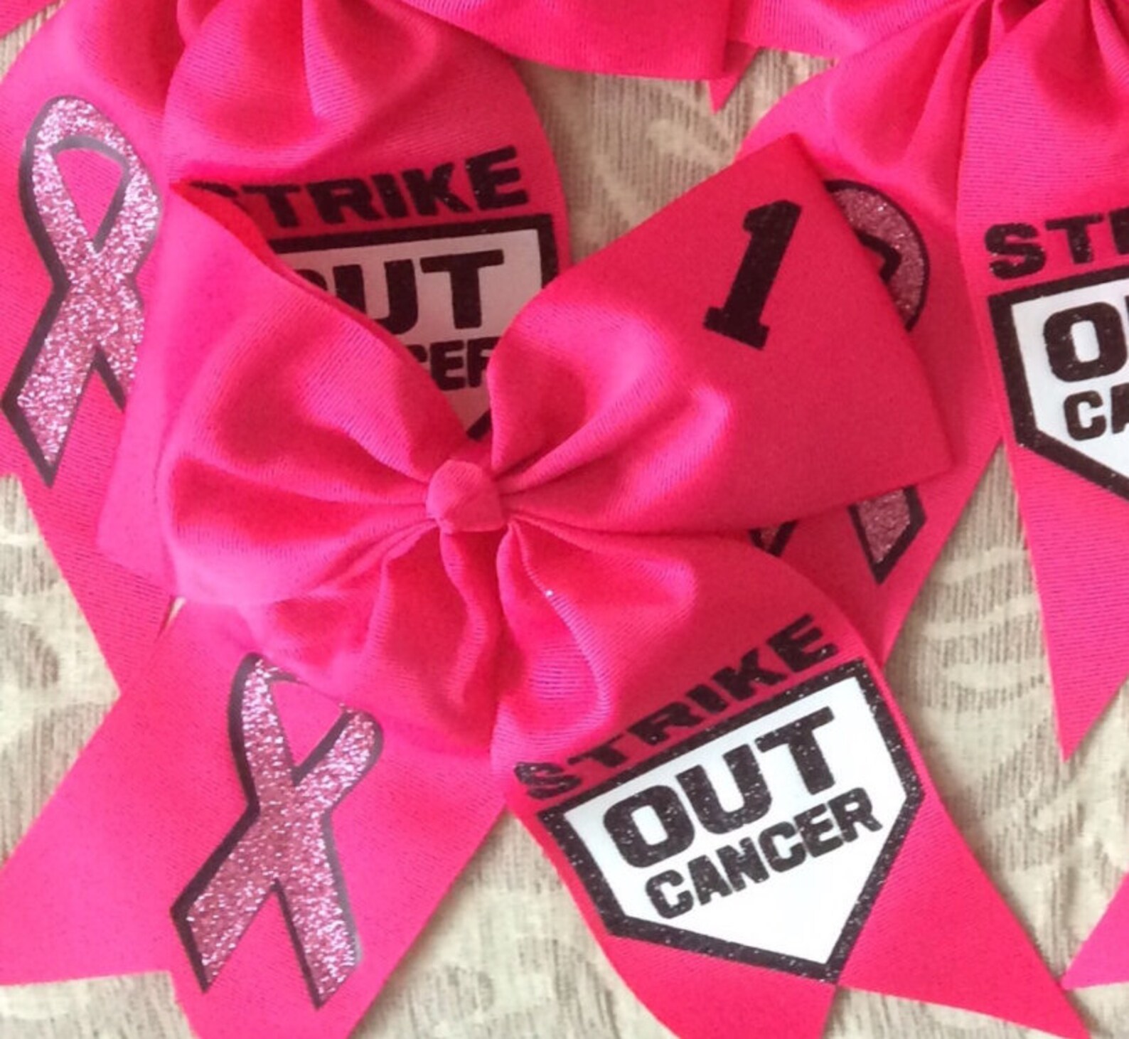 Pink Strike Out Cancer Bow Softball Hair Bow / Softball Bow / Cheer Bow ...