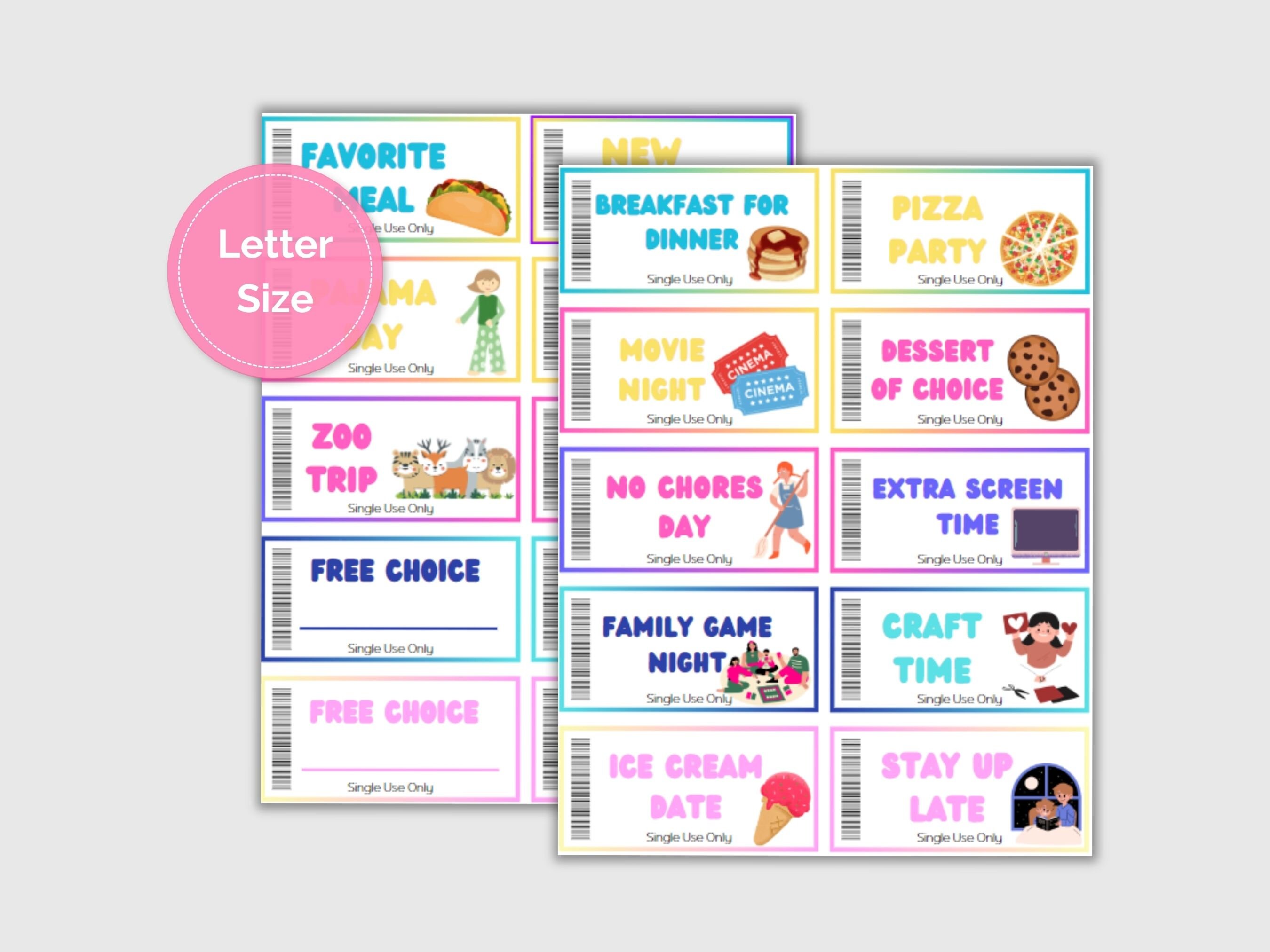 Kids Printable Rewards Coupons, Printable Gift for Kids - Etsy