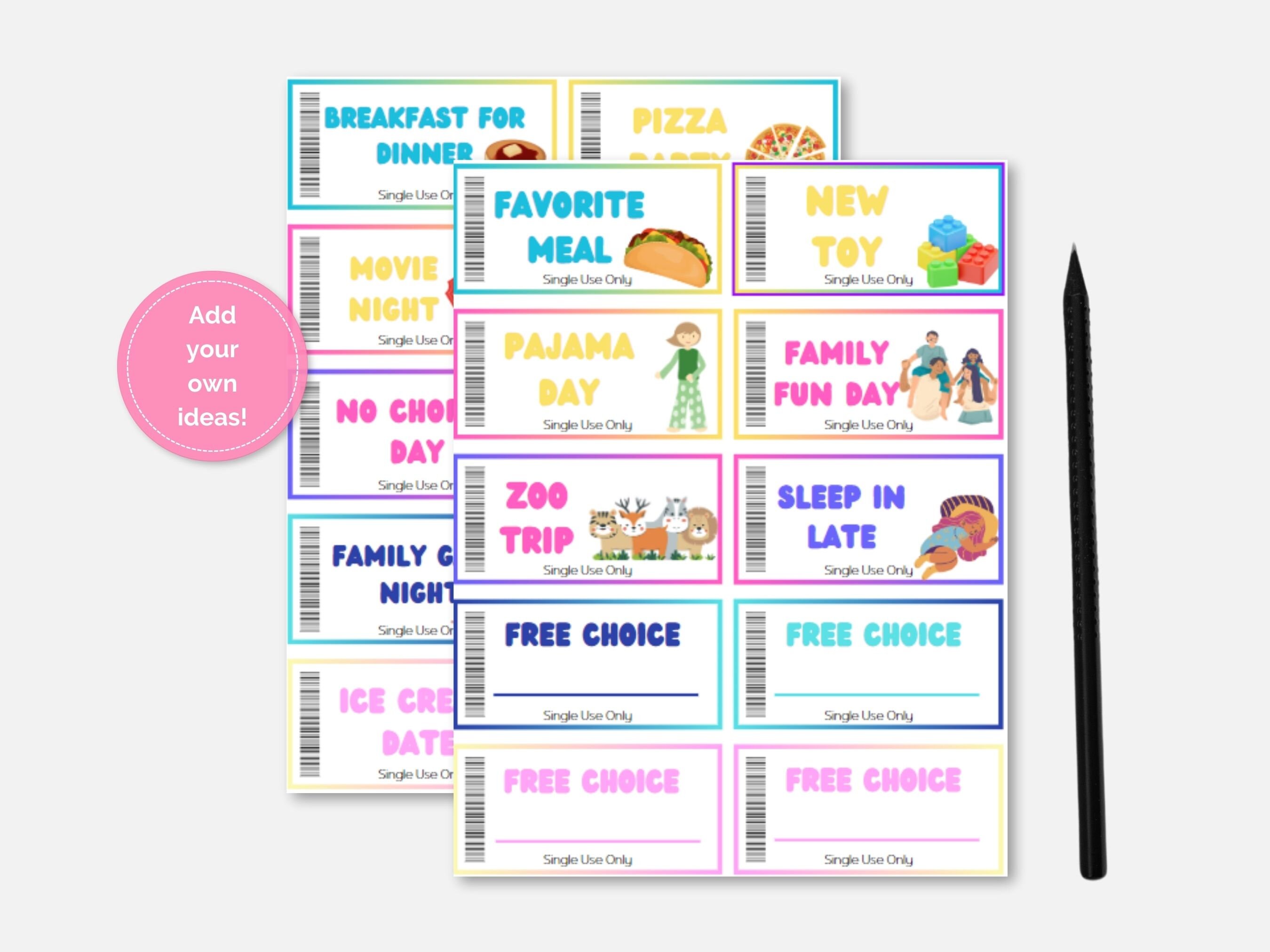Kids Printable Rewards Coupons, Printable Gift for Kids - Etsy