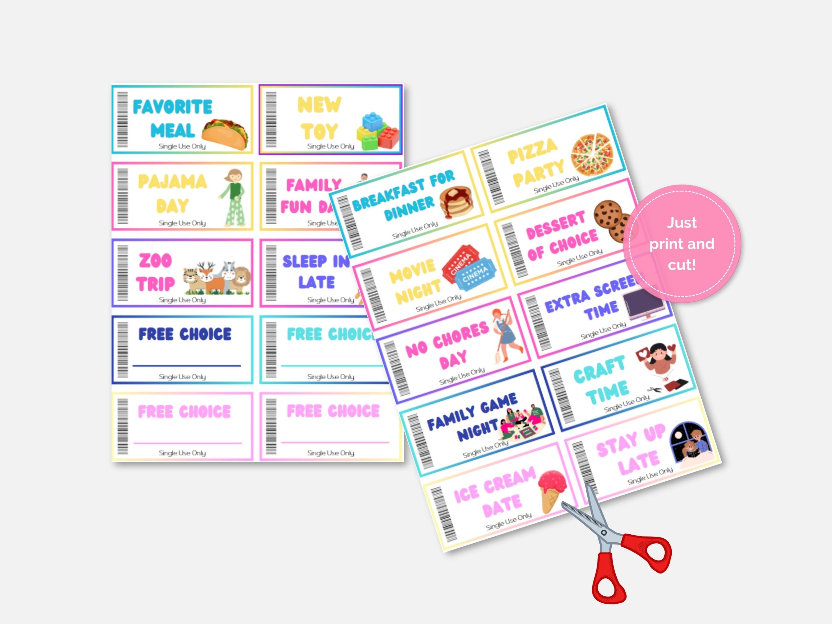 Kids Printable Rewards Coupons, Printable Gift for Kids - Etsy