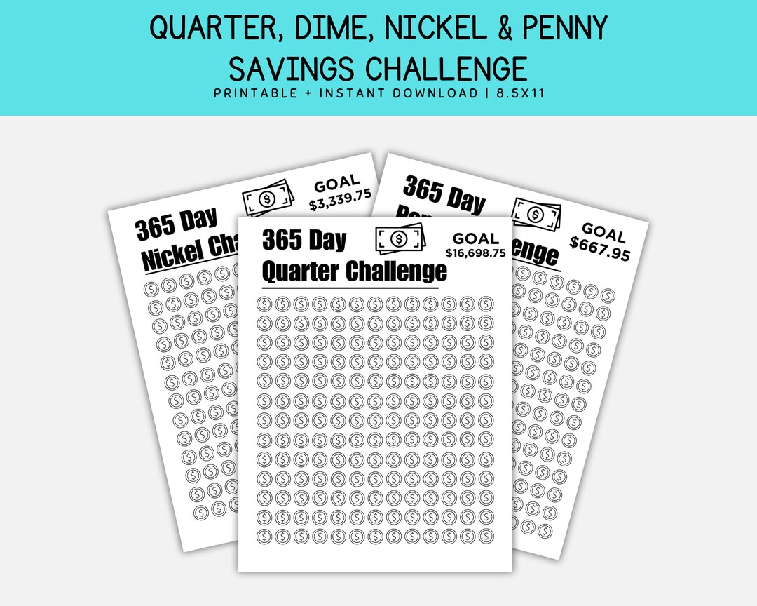 365 Day Savings Challenge, Quarter, Dime, Nickel, Penny (digital ...
